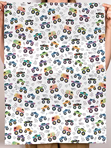 CENTRAL 23 Boy Birthday Wrapping Paper - Monster Trucks - 6 Sheets Birthday Gift Wrap - For Son Grandson Nephew - For Holiday Christmas - Comes With Stickers