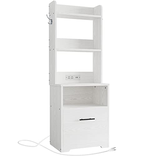 IRONCK File Cabinet with Bookshelf and Power Outlet, Vertical Filing Cabinet for Letter/Legal/A4/A3 Size File, Large Printer Stand with Open Storage Shelves