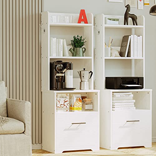 IRONCK File Cabinet with Bookshelf and Power Outlet, Vertical Filing Cabinet for Letter/Legal/A4/A3 Size File, Large Printer Stand with Open Storage Shelves