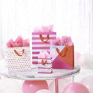 Papyrus 5" Small Gift Bags (Pink Stripes and Hearts) for Birthdays, Bridal Showers, Baby Showers and All Occasions (6 Bags)