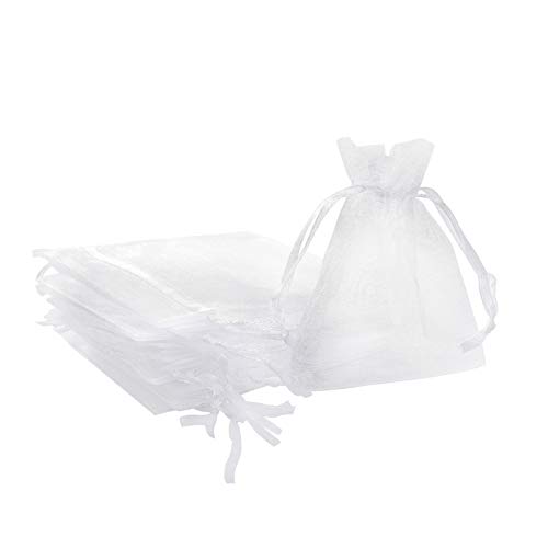 Volanic 50PCS 3X4 Inch Sheer Drawstring Organza Gift Bag Jewelry Pouch Party Wedding Favor Candy Bags Christmas White