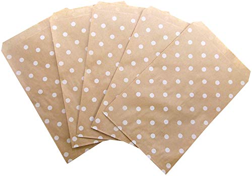 Brown Kraft Bags with white Polkadot Decorative Flat Paper Gift Bags (4" x 6", 100 CT)