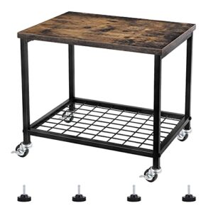 mooace printer stand rack, under desk home printer cart with wheels for mobility, small storage wood look top end table with anti-skid feet, desktop shelf for fax machine, scanner, laser