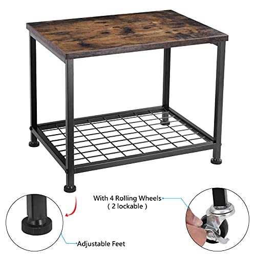 MOOACE Printer Stand Rack, Under Desk Home Printer Cart with Wheels for Mobility, Small Storage Wood Look Top End Table with Anti-Skid Feet, Desktop Shelf for Fax Machine, Scanner, Laser