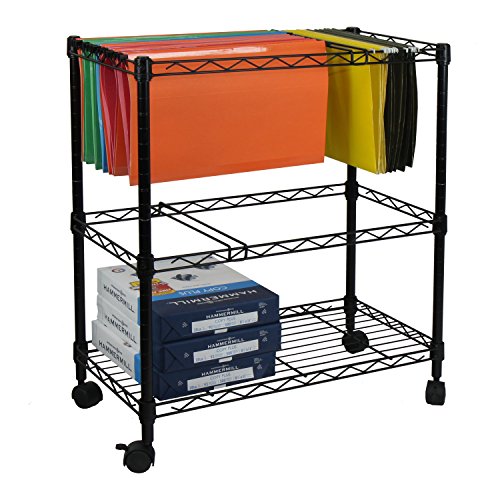 Oceanstar 2-Tier Metal Rolling File Cart, 24 in, Black