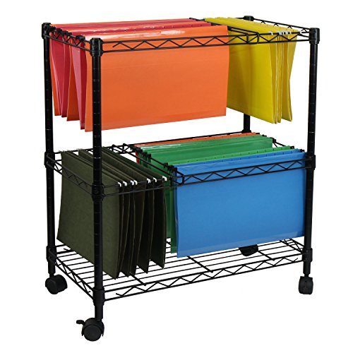 Oceanstar 2-Tier Metal Rolling File Cart, 24 in, Black