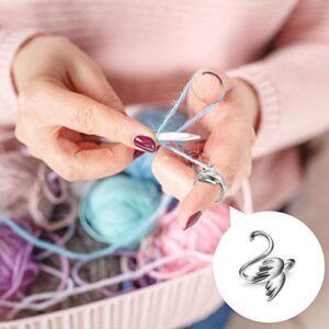 6 Pieces Adjustable Knitting Crochet Loop Ring Knitting Accessories Braided Knitting Ring Yarn Guide Finger Holder Open Finger Ring for Mother Grandma Thanksgiving Presents, 3 Styles (Silver)