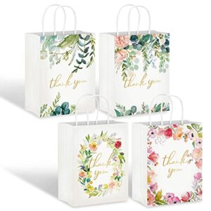 whaline 16pcs thank you gift bags floral design gift bags with handles wedding small paper bags for business shopping boutique gifts,birthday party,baby shower,wedding celebration,6.3 x 8.7 x 3.1in