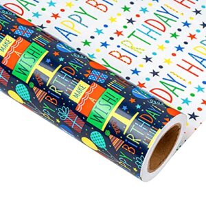 maypluss reversible wrapping paper roll – mini roll – 17 inch x 32.8 feet – birthday design (47.3 sq.ft.ttl)