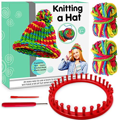 HKKYO Knitting Kit for Beginners Adults, Hat Knitting Loom, Crafts for Girls Kids Ages 8-12, Learn to Crochet Kits for Adults Beginner, Knitting & Crochet Supplies