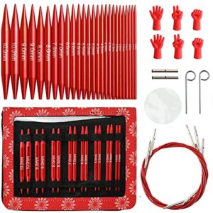 looen ergonomic crochet hooks sets, 41 piece kits with 26 red aluminum circular knitting needles, additional knitting & crochet supplies for arthritic hands, extra long crochet needles