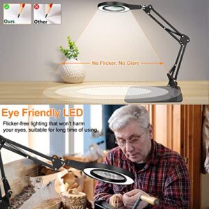 NAKOOS Magnifying Glass with Light and Stand, 8X Real Glass 2-in-1 Magnifying Desk Lamp & Clamp, Touch Control 3 Modes Stepless Dimmable LED Lighted Magnifier for Crafting Repair DIY Hobby Close Work