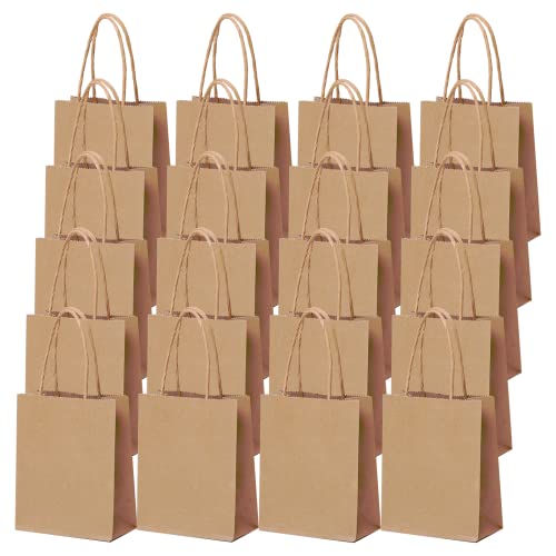 Cooraby 30 Pieces Mini Paper Party Bags 4.72 x 2.36 x 5.9 Inches Small Brown Gift Bag Party Kraft Bags with Handle for Birthday Wedding Parties