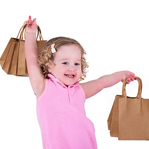 Cooraby 30 Pieces Mini Paper Party Bags 4.72 x 2.36 x 5.9 Inches Small Brown Gift Bag Party Kraft Bags with Handle for Birthday Wedding Parties