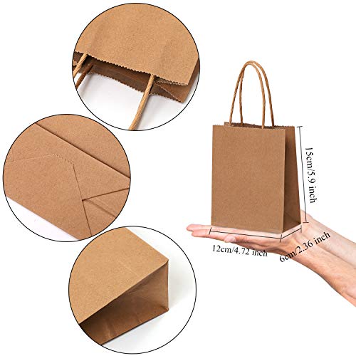 Cooraby 30 Pieces Mini Paper Party Bags 4.72 x 2.36 x 5.9 Inches Small Brown Gift Bag Party Kraft Bags with Handle for Birthday Wedding Parties