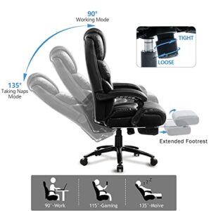 Big and Tall High Back 400LBS Reclining Office Chair with Footrest - Executive Computer Chair Home Office Desk Chair with Double Cushion, Heavy Duty Metal Base, Ergonomic Support Function