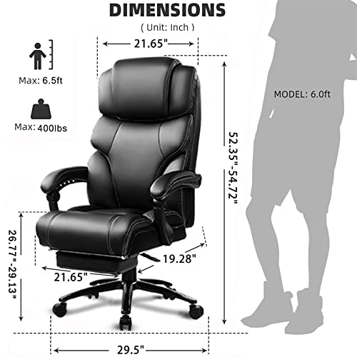 Big and Tall High Back 400LBS Reclining Office Chair with Footrest - Executive Computer Chair Home Office Desk Chair with Double Cushion, Heavy Duty Metal Base, Ergonomic Support Function