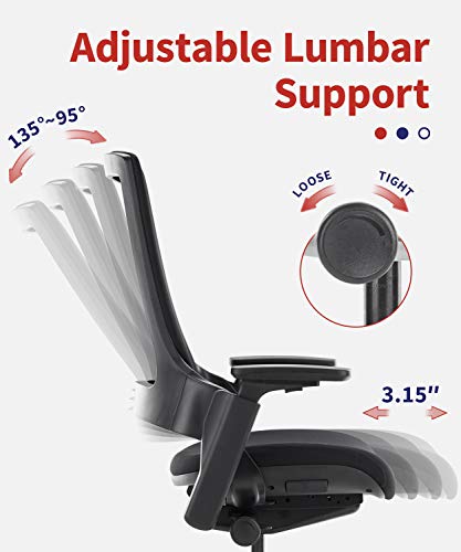 CLATINA Ergonomic High Swivel Executive Chair with Adjustable Height 3D Arm Rest Lumbar Support and Upholstered Back for Home Office Black BIFMA Certification No. 5.1