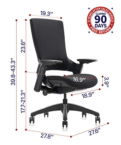 CLATINA Ergonomic High Swivel Executive Chair with Adjustable Height 3D Arm Rest Lumbar Support and Upholstered Back for Home Office Black BIFMA Certification No. 5.1