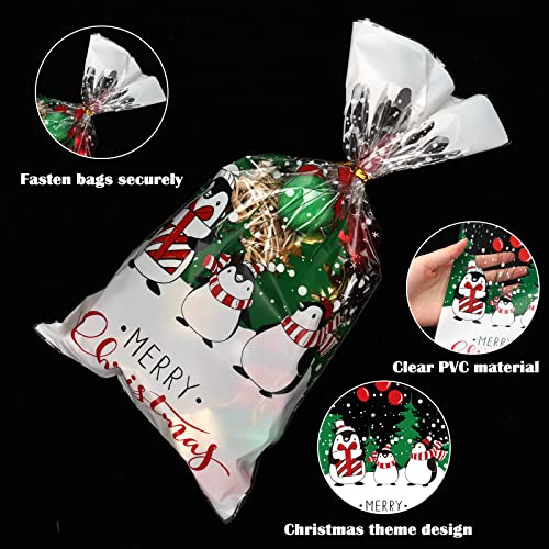 Moretoes 170pcs Christmas Candy Treat Bags, Christmas Cellophane Bags for Christmas Party Goodie Supplies 10 Assorted Styles Santa Sleigh Pattern with 180pcs Twist Ties