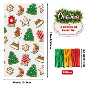 Moretoes 170pcs Christmas Candy Treat Bags, Christmas Cellophane Bags for Christmas Party Goodie Supplies 10 Assorted Styles Santa Sleigh Pattern with 180pcs Twist Ties