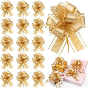 30 pieces christmas gold bows large gift wrapping pull bows ribbon pull bows gift bows for xmas holiday decoration baskets gift present(gold)