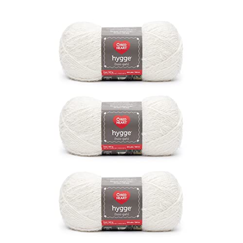 Red Heart Hygge Yarn, 3 Pack (8 Ounce), Pearl 3 Count