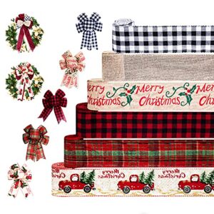 6 rolls/30yards gift ribbon wired plaid buffalo burlap holiday craft, diy, tree decoration, gift wrap – 2.5 inch x 5 yard each roll