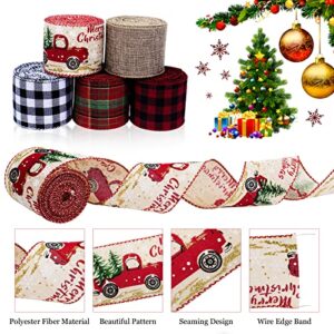 6 Rolls/30Yards Gift Ribbon Wired Plaid Buffalo Burlap Holiday Craft, DIY, Tree Decoration, Gift Wrap - 2.5 inch x 5 Yard Each Roll