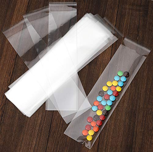 200 pcs Clear 3" x 11" Long Self Seal Cello Cellophane Bags Resealable Poly Bags 2.8 mils for Bakery Cookies Candles Christmas Halloween Party Decorative Pretzel Sticks