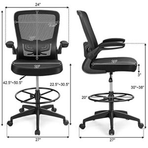 Giantex Drafting Chair High Back Office Chairs with Footrest Ring Flip-Up Armrest Height Adjustable Executive Desk Chair Ergonomic Mesh Computer Task Chair Lumbar Support Tall Office Chair (1)