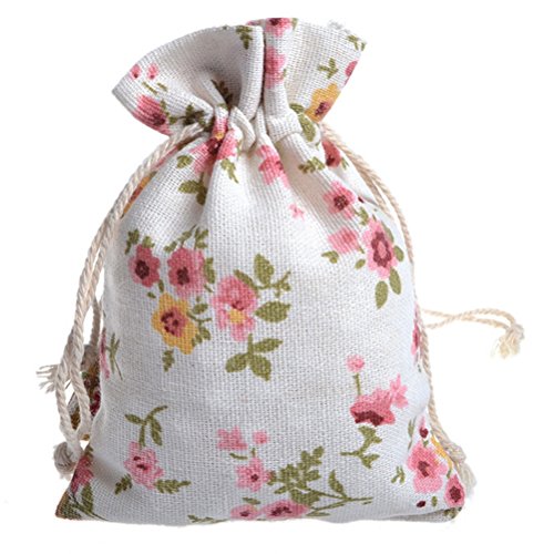 Venxic 50Pcs Floral Drawstring Gift Bags, Christmas Wedding Bridal Favor Party Shower Birthday Bags Jewelry Pouches Sacks, 5.3 x 3.9 Inch