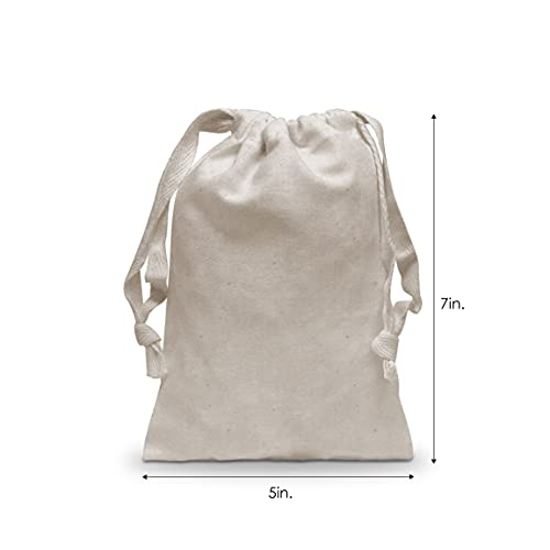 Drawstring Gift Bags - 12 Pack 5x7 Inch Small Natural Muslin Cotton Cloth Pouches in Bulk, Mini Cloth Fabric Canvas Pouch for Jewelry, Candy, Parties, Wedding Favors, Soaps, Treats, Crafts