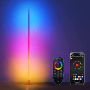 yeluft rgb floor lamp rgbw corner lamp with app remote control, 360°illumination led corner light, 250+ scene mode, diy mode, music sync, timing, color changing floor light for living room bedroom