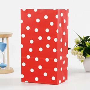 EMAAN Red Polka Dot Party Gift Paper Bags 5.1 x 3.1 x 9.4 Inch Lunch Kraft Paper Bags for Birthday Wedding Baby Shower Halloween Christmas Party (24 Count)