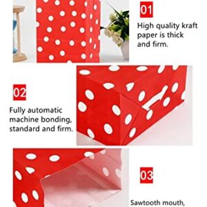 EMAAN Red Polka Dot Party Gift Paper Bags 5.1 x 3.1 x 9.4 Inch Lunch Kraft Paper Bags for Birthday Wedding Baby Shower Halloween Christmas Party (24 Count)