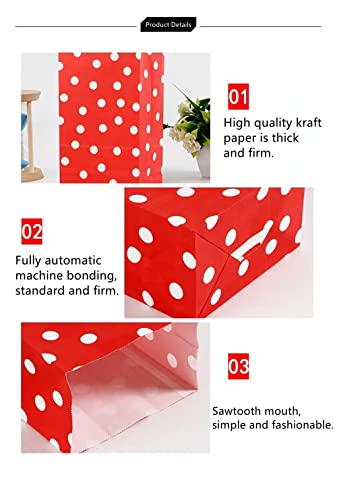 EMAAN Red Polka Dot Party Gift Paper Bags 5.1 x 3.1 x 9.4 Inch Lunch Kraft Paper Bags for Birthday Wedding Baby Shower Halloween Christmas Party (24 Count)