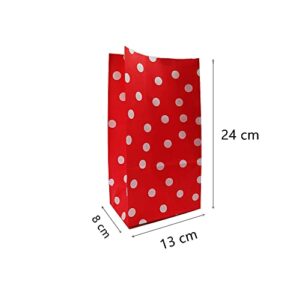 EMAAN Red Polka Dot Party Gift Paper Bags 5.1 x 3.1 x 9.4 Inch Lunch Kraft Paper Bags for Birthday Wedding Baby Shower Halloween Christmas Party (24 Count)