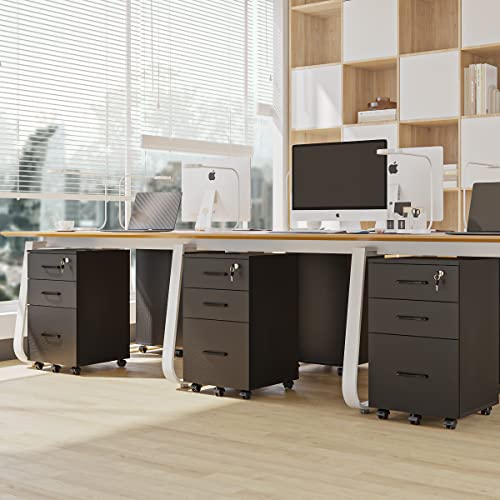 Panana 3 Drawer Wood Mobile File Cabinet, Under Desk Storage Drawers Small File Cabinet for Home Office (Black)