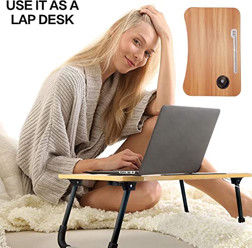 Hegreh Laptop Lap Desk for Bed Fits up to 17″ Laptops with Light,Lamp,Cup Holder, Laptop Bed Tray Table, 23.6" Foldable Laptop Desk, Laptop Stand for Working, Writing,Reading and Breakfast