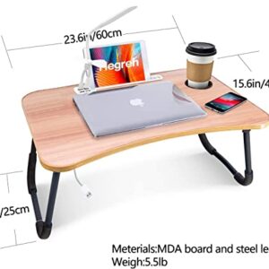 Hegreh Laptop Lap Desk for Bed Fits up to 17″ Laptops with Light,Lamp,Cup Holder, Laptop Bed Tray Table, 23.6" Foldable Laptop Desk, Laptop Stand for Working, Writing,Reading and Breakfast