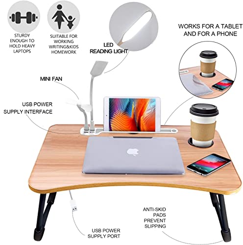 Hegreh Laptop Lap Desk for Bed Fits up to 17″ Laptops with Light,Lamp,Cup Holder, Laptop Bed Tray Table, 23.6" Foldable Laptop Desk, Laptop Stand for Working, Writing,Reading and Breakfast