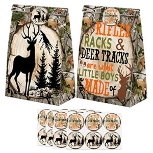 xgelul deer hunting party favors candy bags with stickers – camo goodie gift treat bags – deer hunting themed birthday party supplies