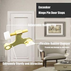 Enconker 4 Pack Hinge Pin Door Stopper Polished Brass, Heavy Duty Door Hinge Stopper Gold Pins Door Stops, Wall Protectors from Door Knobs Convenient Easy Installation Rubber Bumper Tips