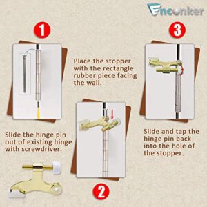 Enconker 4 Pack Hinge Pin Door Stopper Polished Brass, Heavy Duty Door Hinge Stopper Gold Pins Door Stops, Wall Protectors from Door Knobs Convenient Easy Installation Rubber Bumper Tips