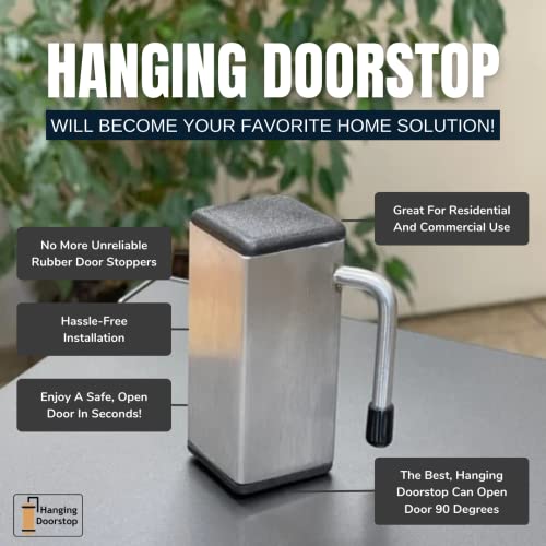 Hanging Doorstop Silver Hanging Door Stopper | Open Doors at 90 Degrees | Heavy Duty, Easy to Install On The Hinge, Durable, Safe for Kids & Pets | Perfect for Office & Home (The Best)