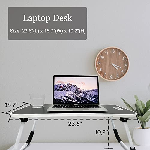 Lap Desk for Laptop Portable Bed Table Whit Built-in Cup Holder and Tablet Slot, Fits up to 15.6 inch Laptop, with Anti-Slip and Folding Function for Working, Eating, and Watching Movies, Dark Grey