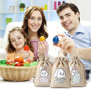 24PCS Easter Burlap Bags with Drawstring, Easter Jute Burlap Bags Small Favor Bags, Cute Bunny Burlap Gift Bag for Easter Party Favor