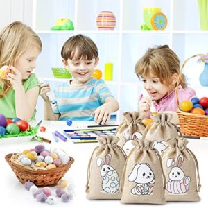 24PCS Easter Burlap Bags with Drawstring, Easter Jute Burlap Bags Small Favor Bags, Cute Bunny Burlap Gift Bag for Easter Party Favor