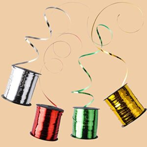 JOYIN Christmas Ribbons Set 4 Rolls of Curling Ribbons with 30 Pcs Bows for Hair Ribbon, Gift Wrapping Ribbon, DIY Ribbon for Crafts